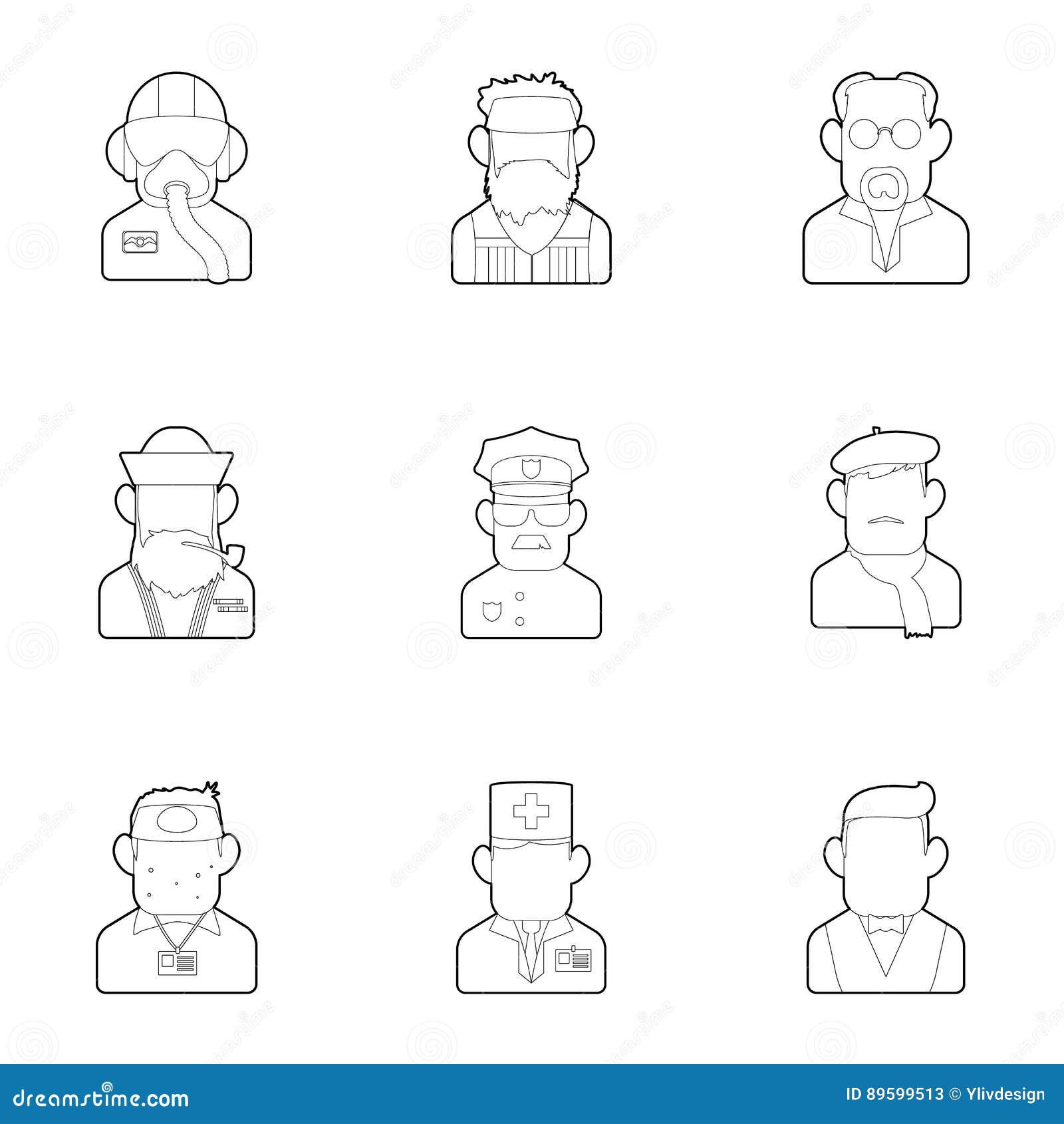 Occupation Icons Set, Outline Style Stock Vector - Illustration of ...