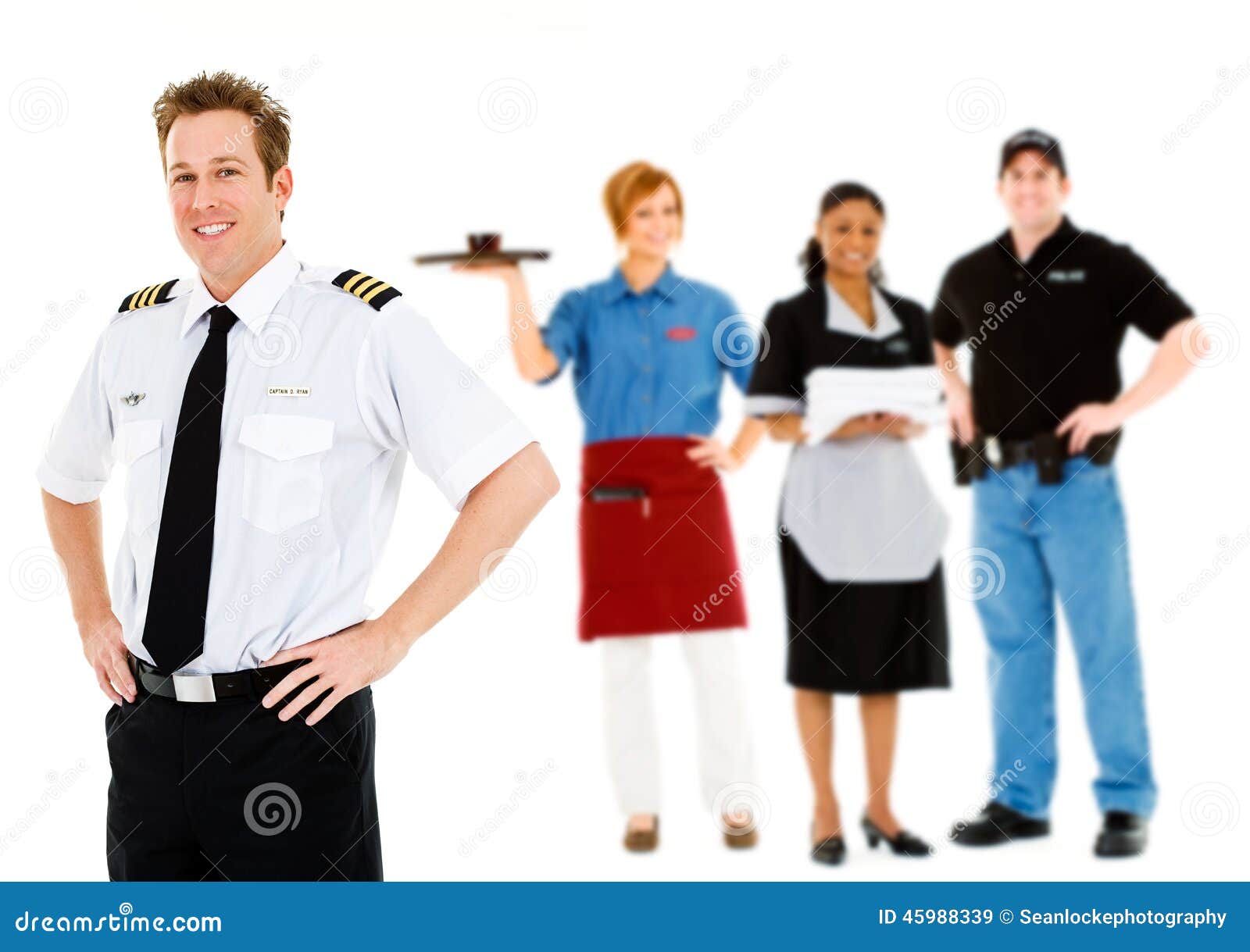 Occupations: Cheerful Pilot Stands with Group of Employees Stock Image ...