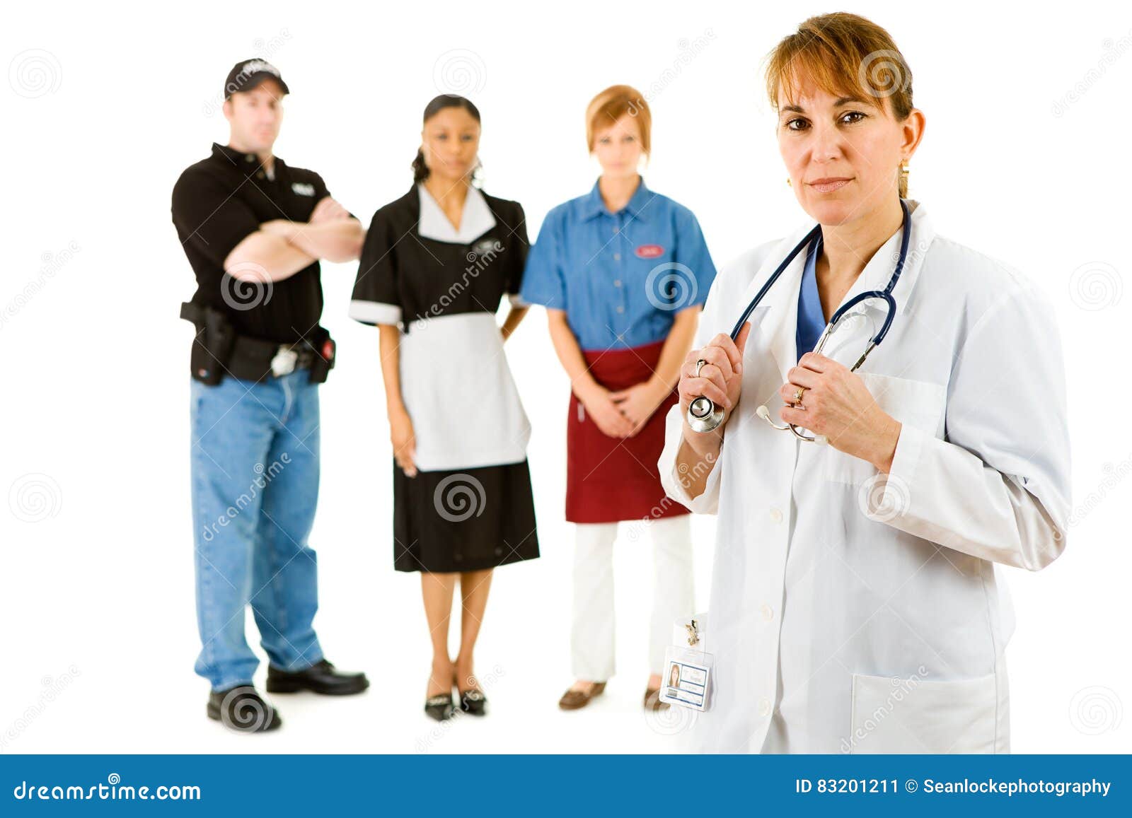 Occupations: Doctor Leads Concerned Group of Various Occupations Stock ...