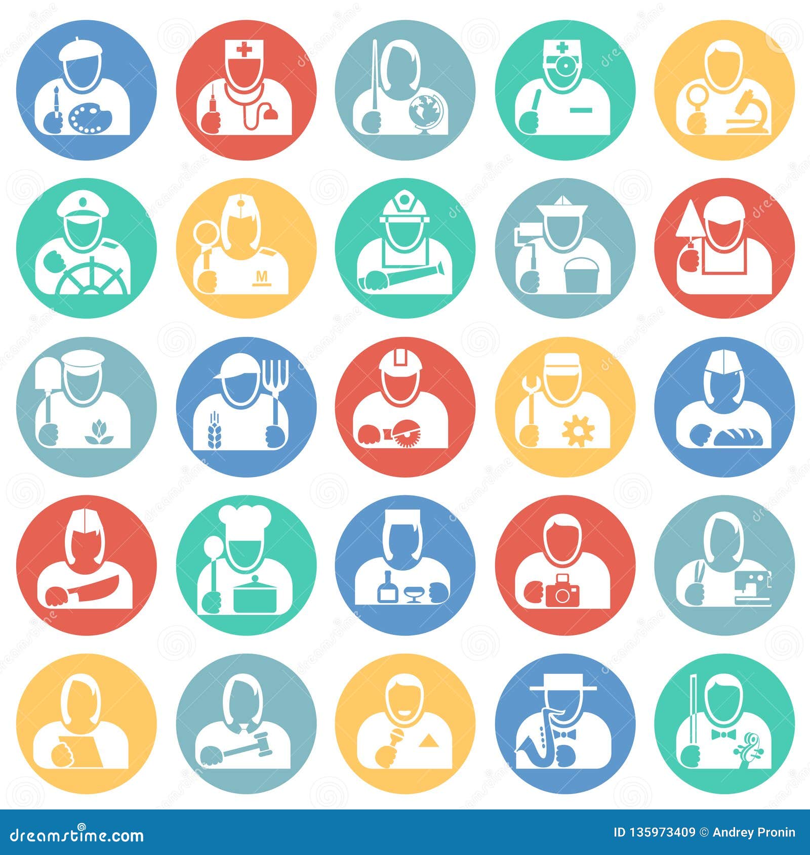 Occupations Icon Set on Color Circles Background for Graphic and Web ...