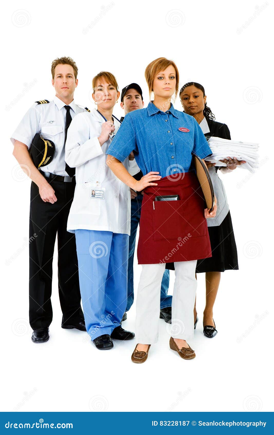 Occupations: Serious Waitress Leads Group Stock Image - Image of ...