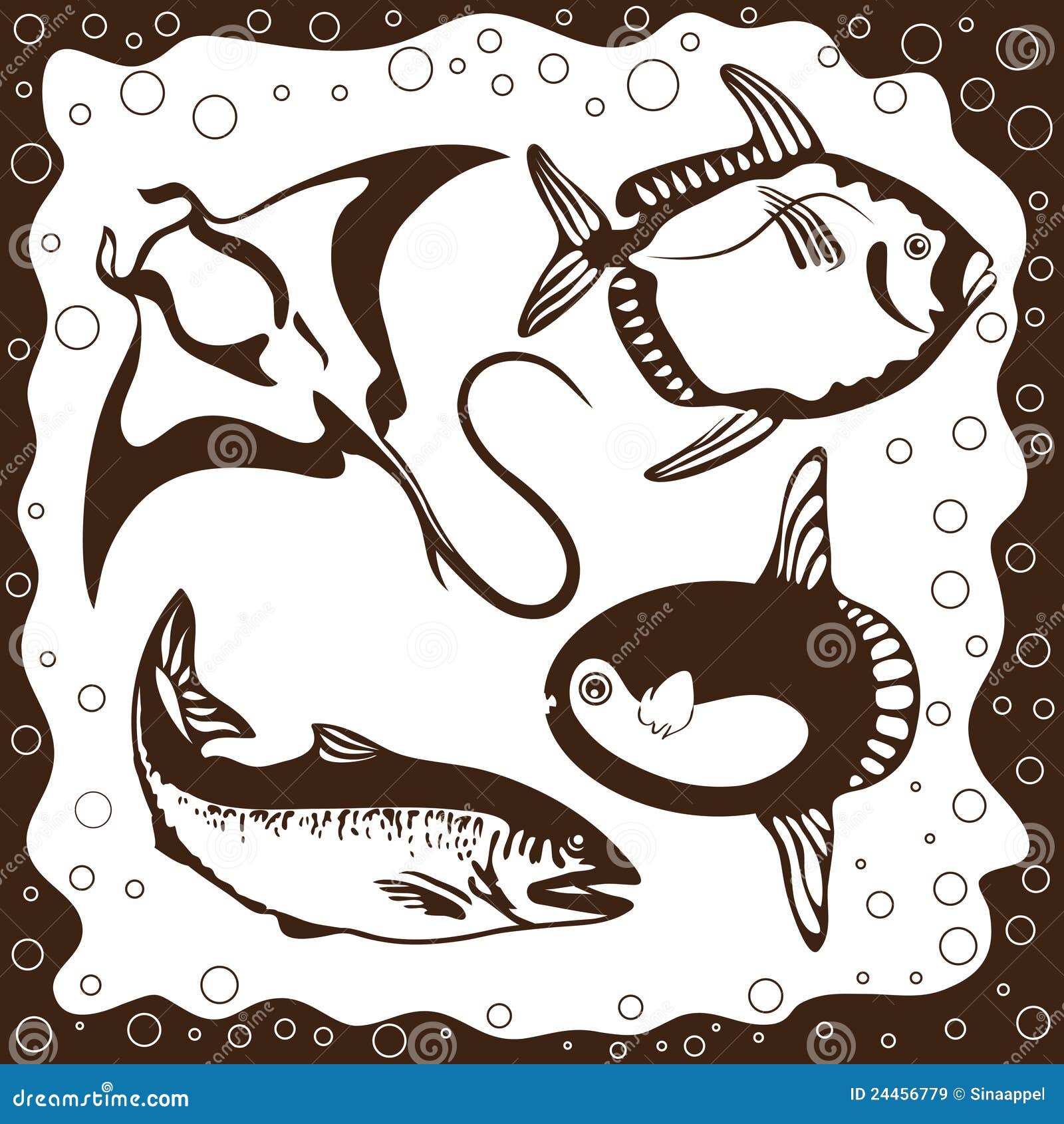 Oceaan vissen, vectorreeks vector illustratie. Illustration of manta ...