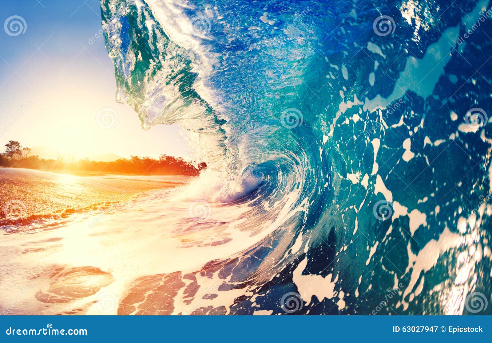 Oceaen Wave at Sunrise stock image. Image of splash, landscape - 63027947