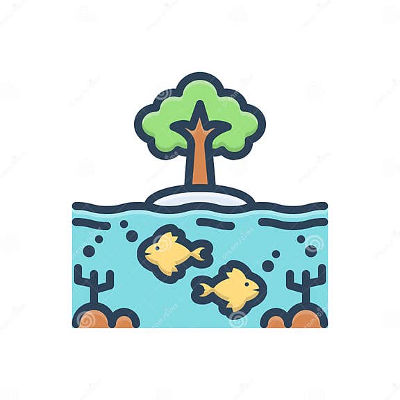 Color Illustration Icon for Ocean Acidification, Ocean and Plant Stock ...