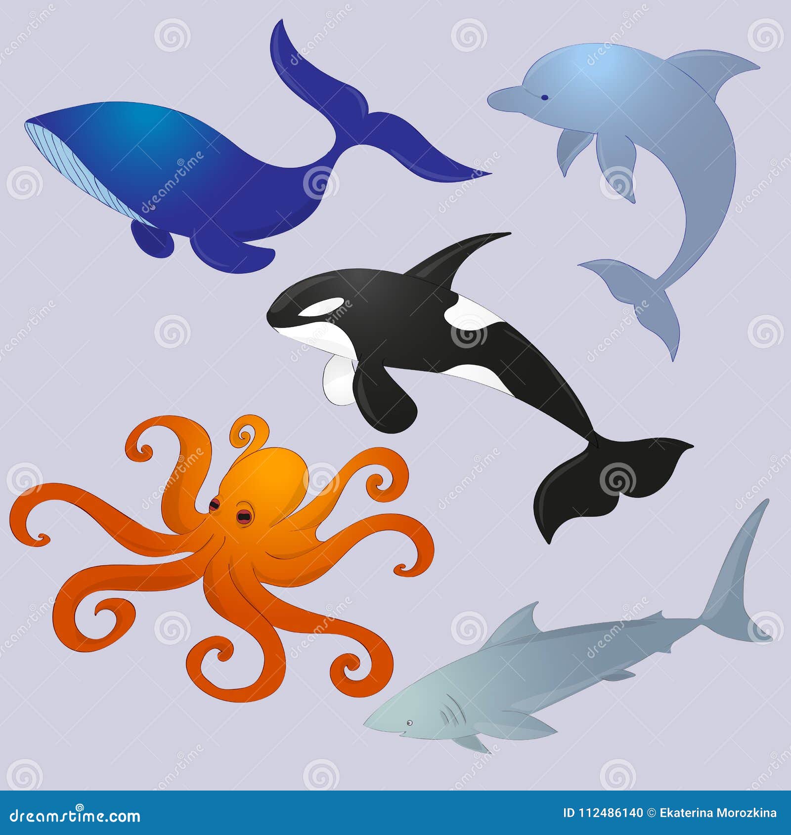 Ocean animals collection stock vector. Illustration of ocean - 112486140