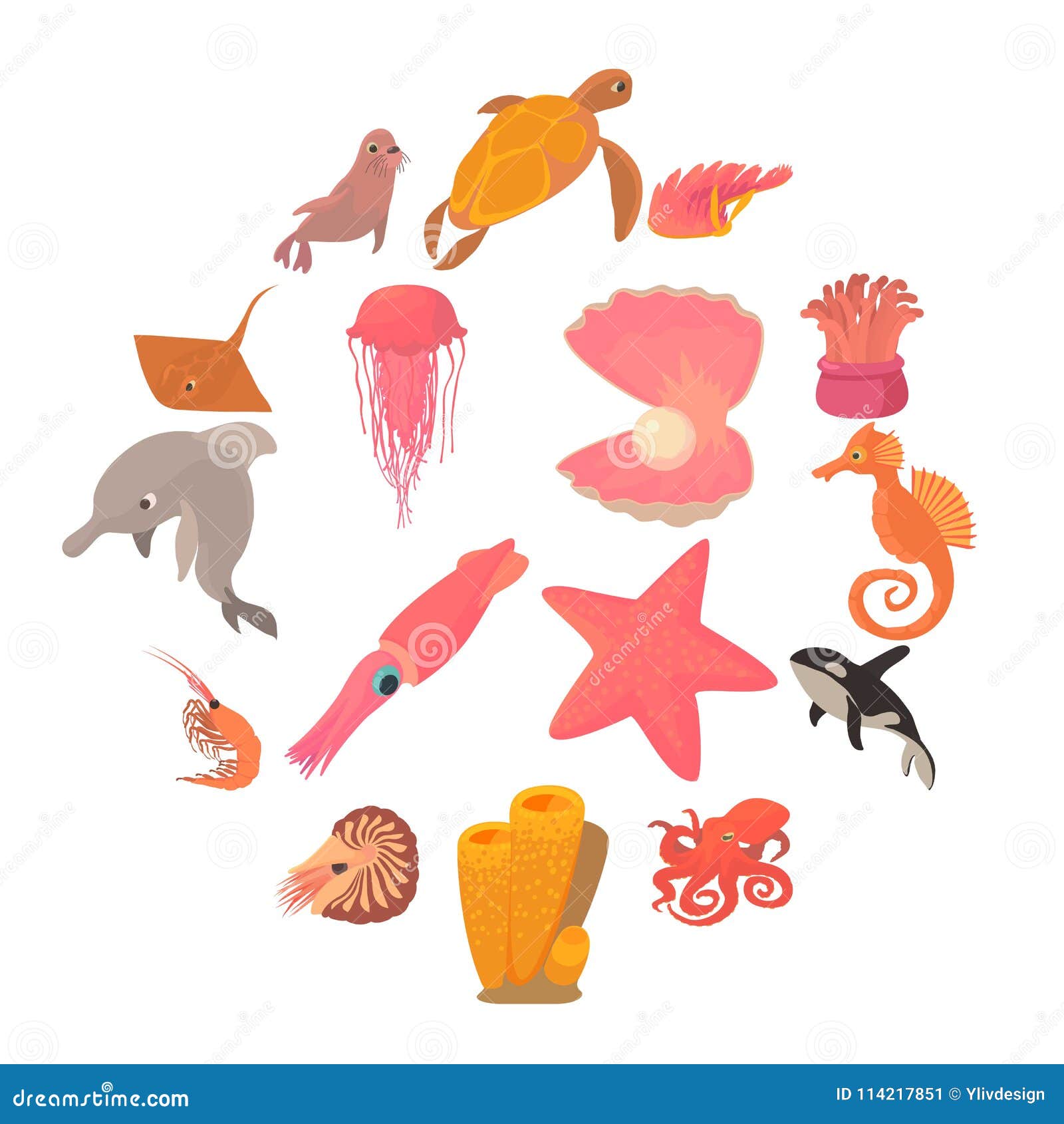 Ocean Animals Fauna Icons Set, Cartoon Style Stock Vector ... Ocean Animals Fauna Icons Set, Cartoon Style Stock Vector ...