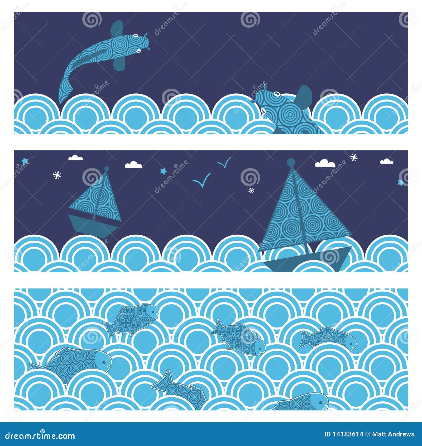 Ocean banners stock vector. Illustration of cloud, boat - 14183614