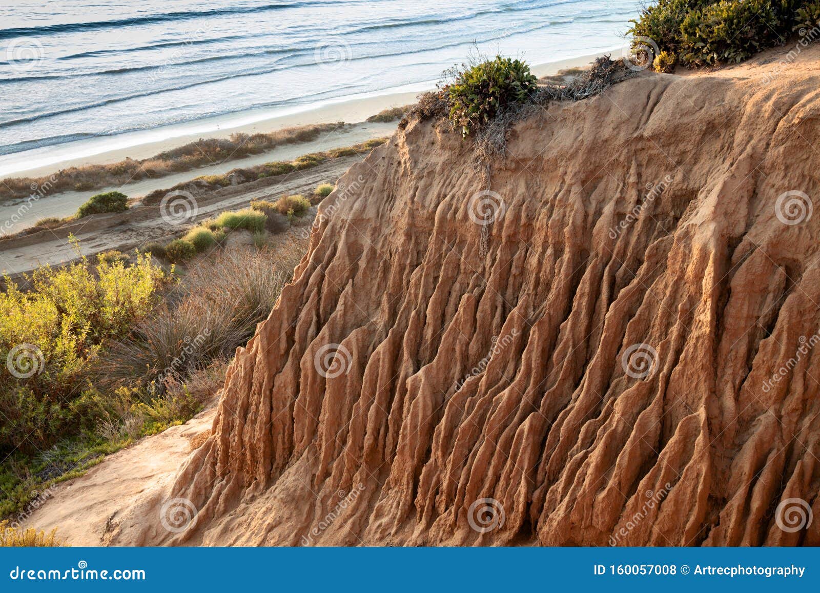 Ocean Bay with Sandy Cliffs and Beach Stock Photo - Image of rock ...