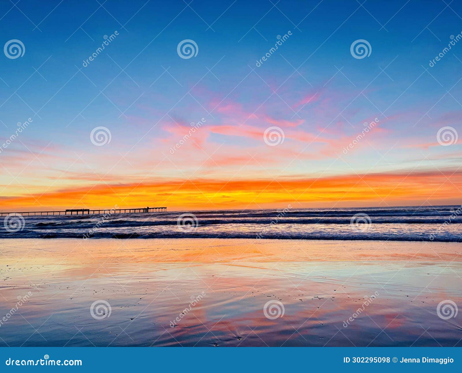 Ocean Beach Palette Colorful Sunset Pier Silhouette And Reflective