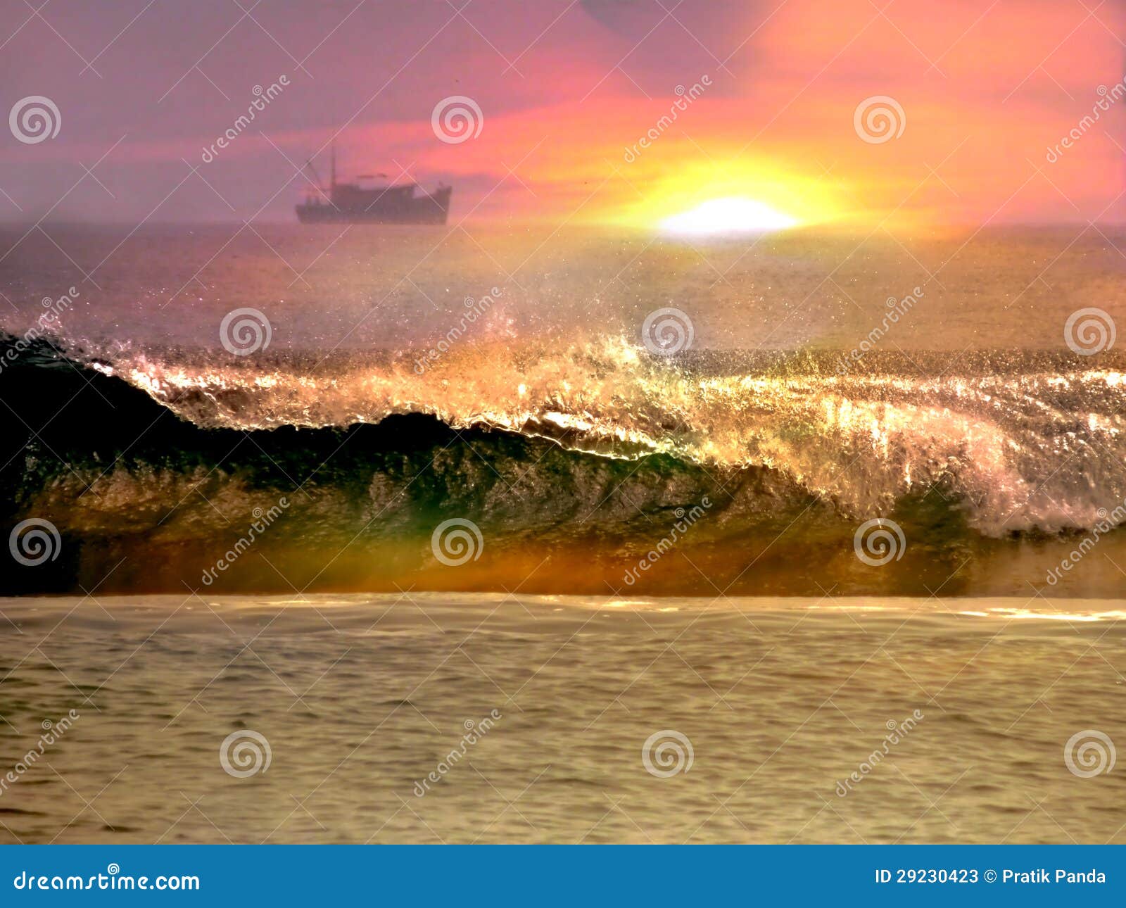 Ocean and Beach Sunset Scene Stock Image - Image of colors, danger ...