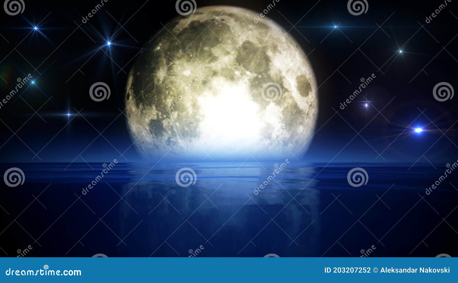 Ocean and big full moon stock illustration. Illustration of astronomy ...