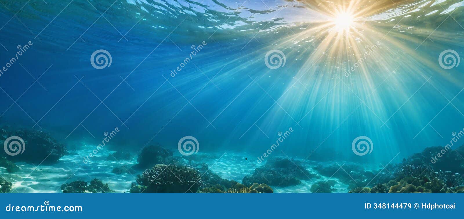 Ocean Blue Underwater with Sun Rays Stock Illustration - Illustration ...