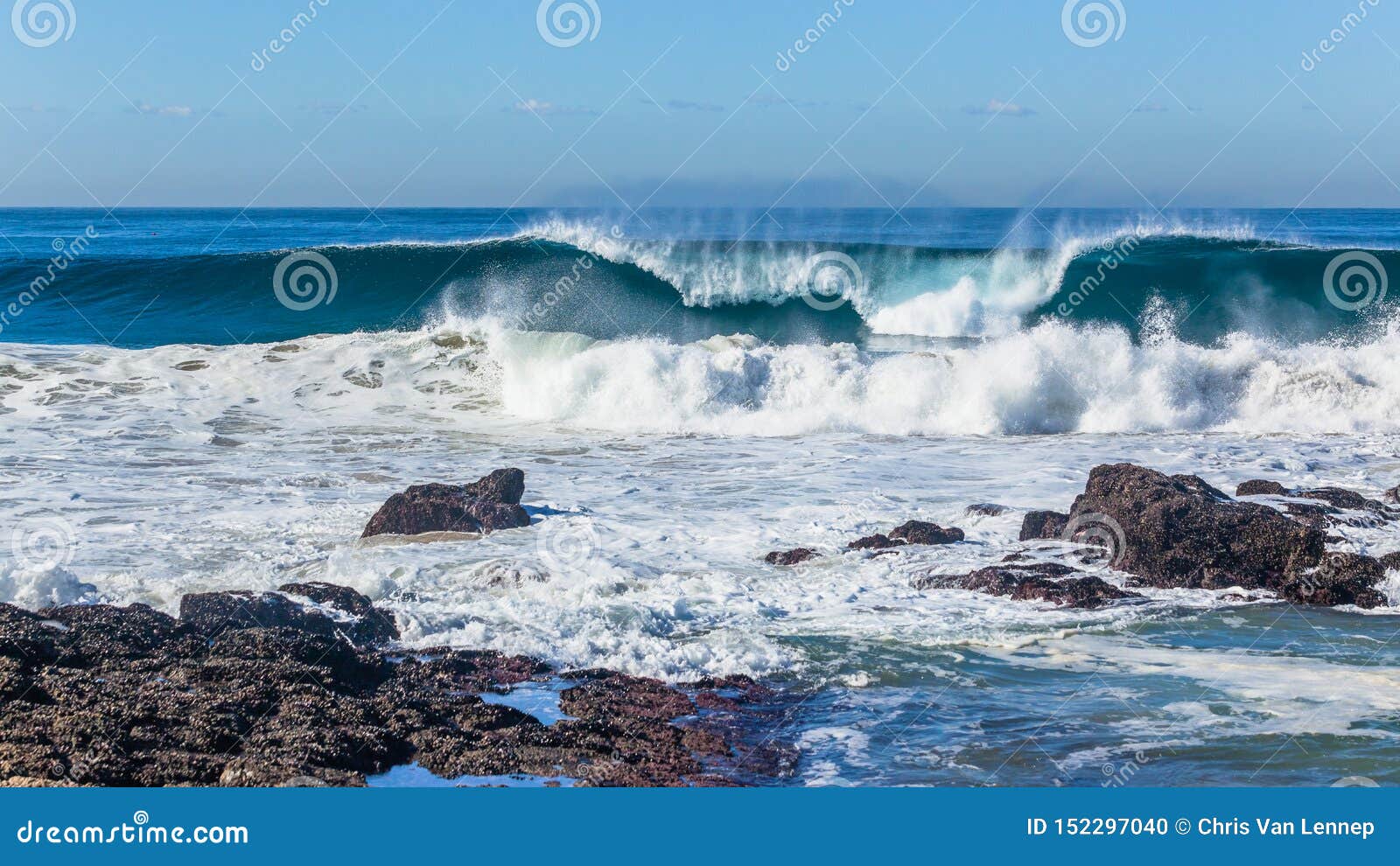 Ocean Blue Wave Crashing Rocky Coastline Stock Photo - Image of horizon ...