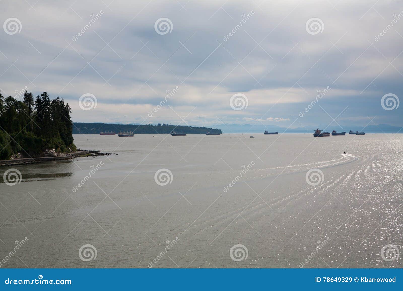 Ocean Cargo Ships Anchored in Inlet Stock Image - Image of delivery ...