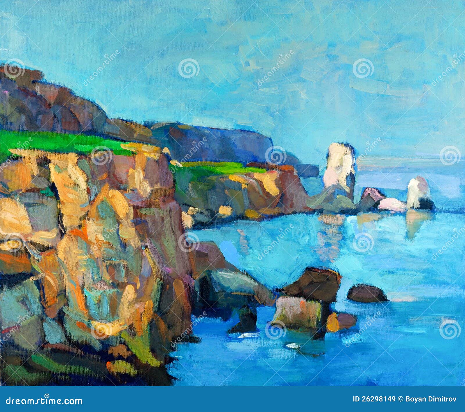 Ocean and cliffs stock illustration. Illustration of painting - 26298149