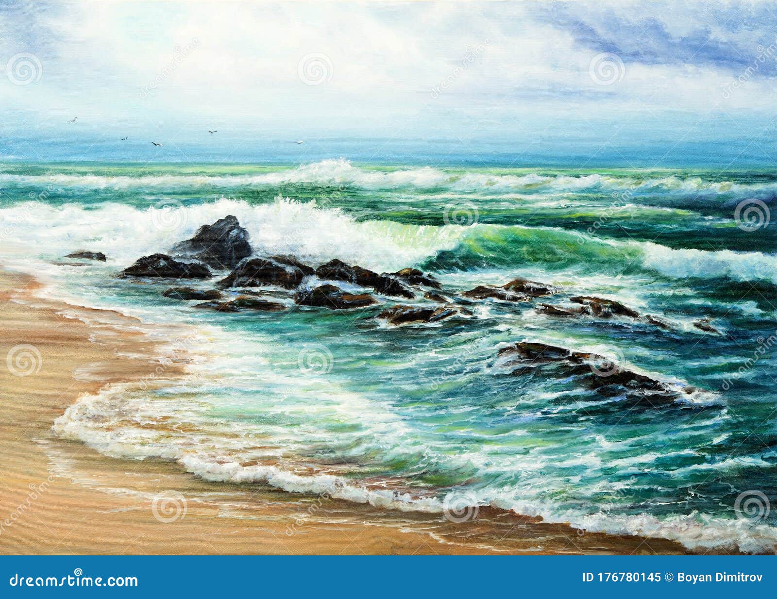 Ocean and cliffs stock illustration. Illustration of brush - 176780145