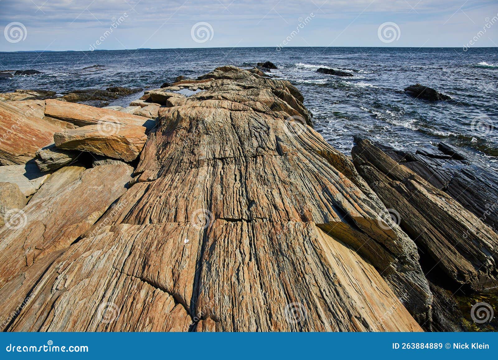 Ocean Coast of Maine with Layered Rocky Terrain in Sheets Stock Image ...