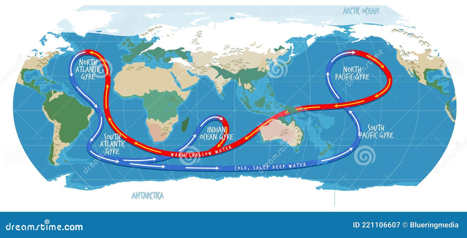 The Ocean Current World Map with Names Stock Vector - Illustration of ...