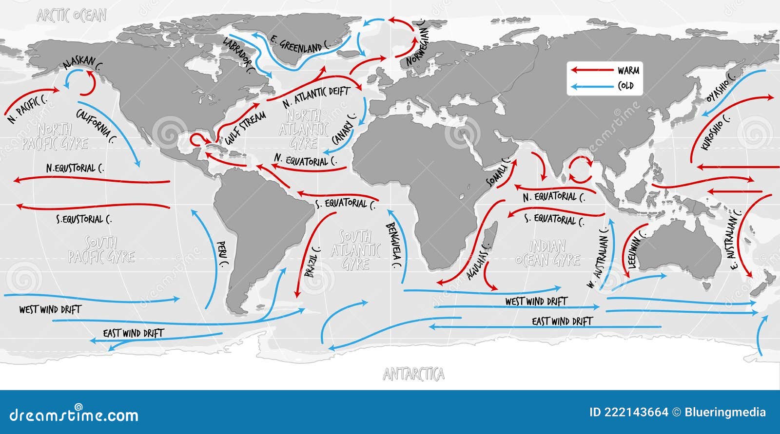 The Ocean Current World Map with Names Stock Vector - Illustration of ...
