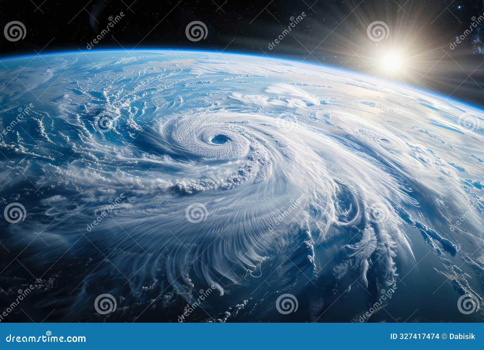 Ocean Cyclone with Swirling Clouds, View from Space. Hurricane in Sea ...