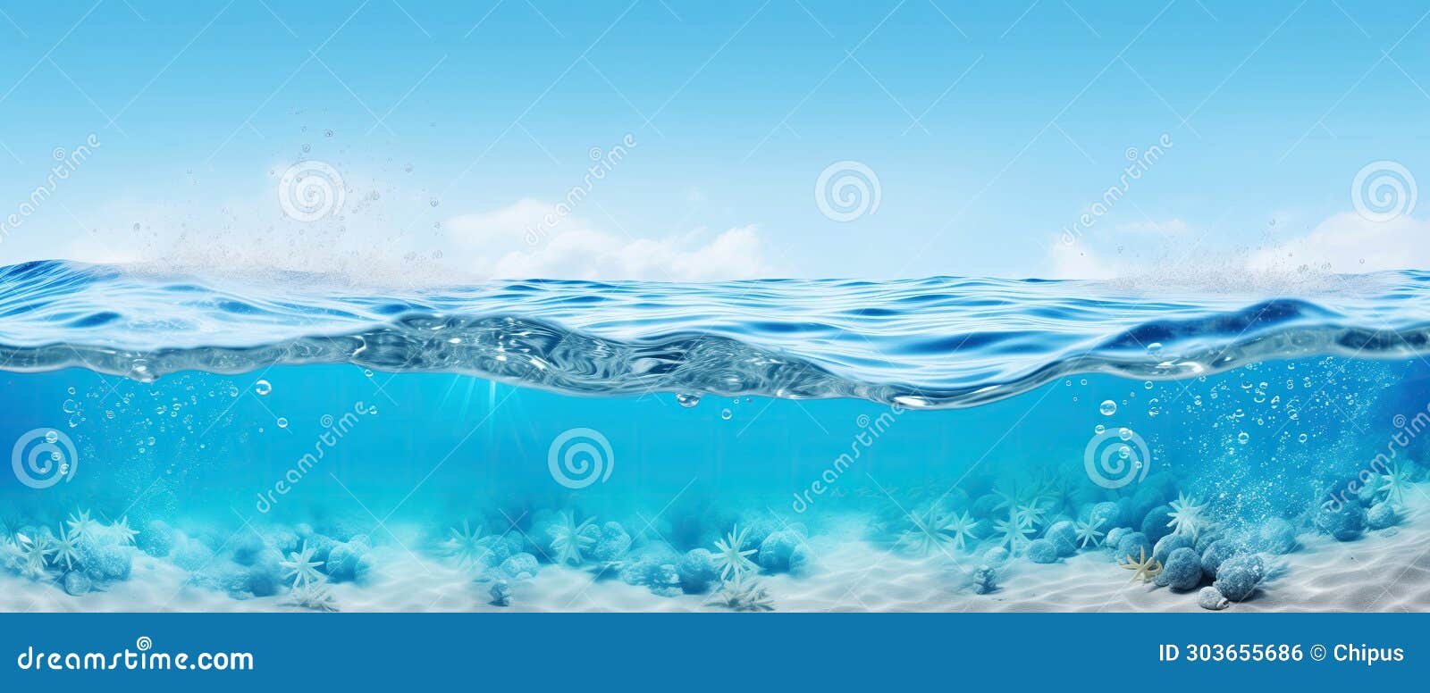 Ocean Deep Water, Sea Under Water Horizon. Water Surface and Ocean or ...