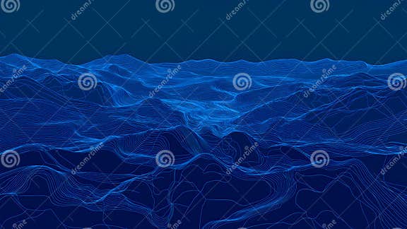 Ocean Depth Visualization in 3D Wireframe Stock Illustration ...