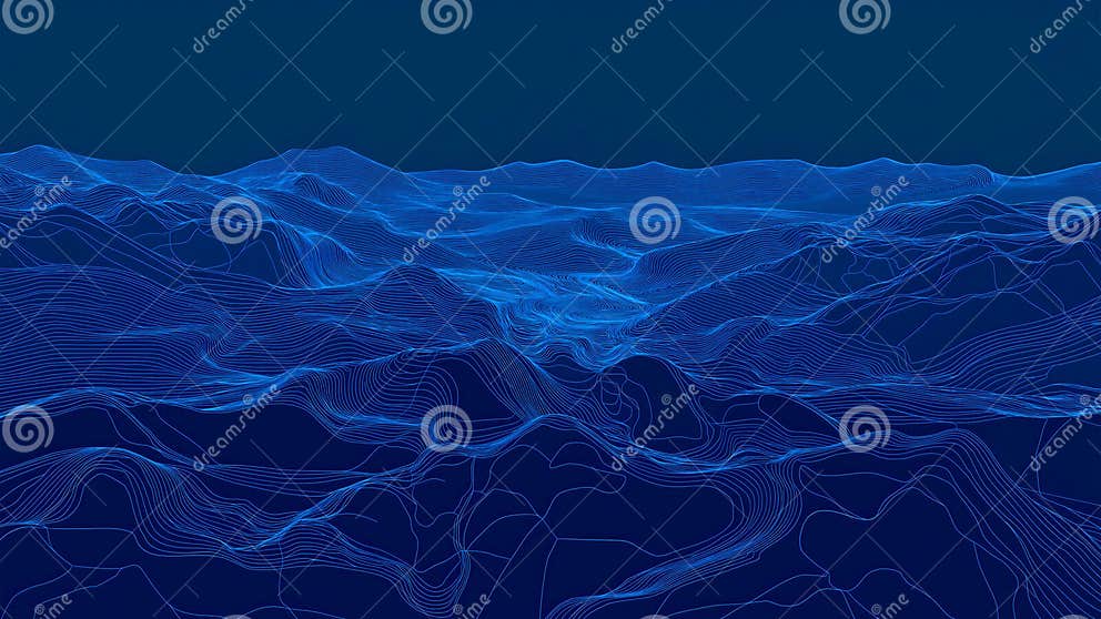 Ocean Depth Visualization in 3D Wireframe Stock Illustration ...