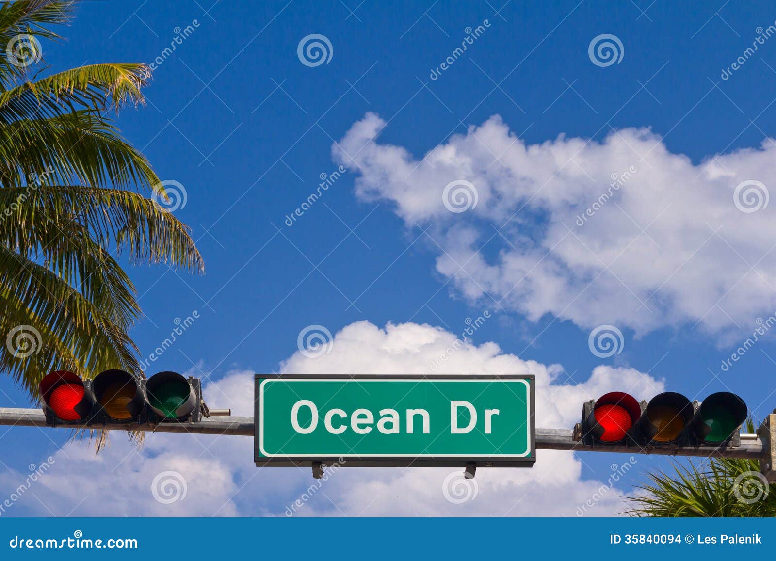 Ocean Drive Sign stock photo. Image of metal, green, clouds - 35840094