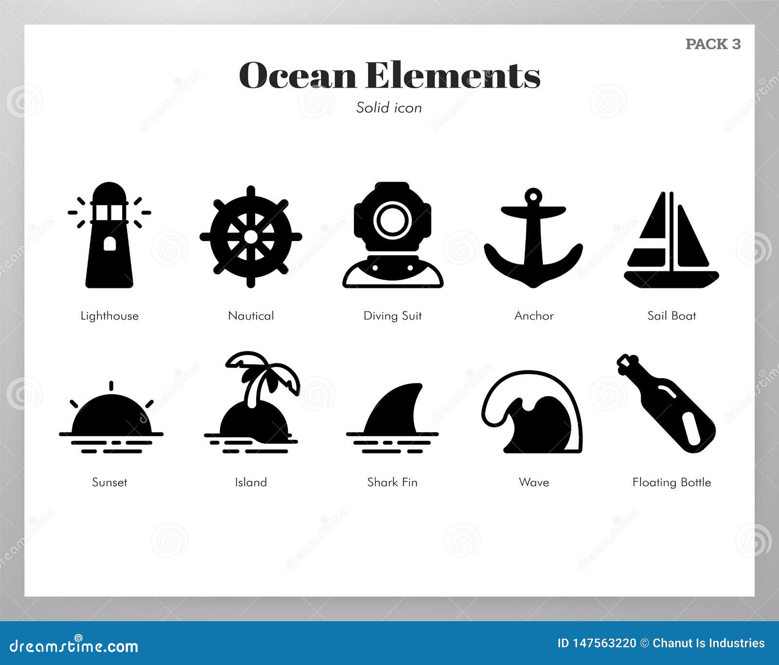 Ocean elements Solid pack stock vector. Illustration of sailboat ...