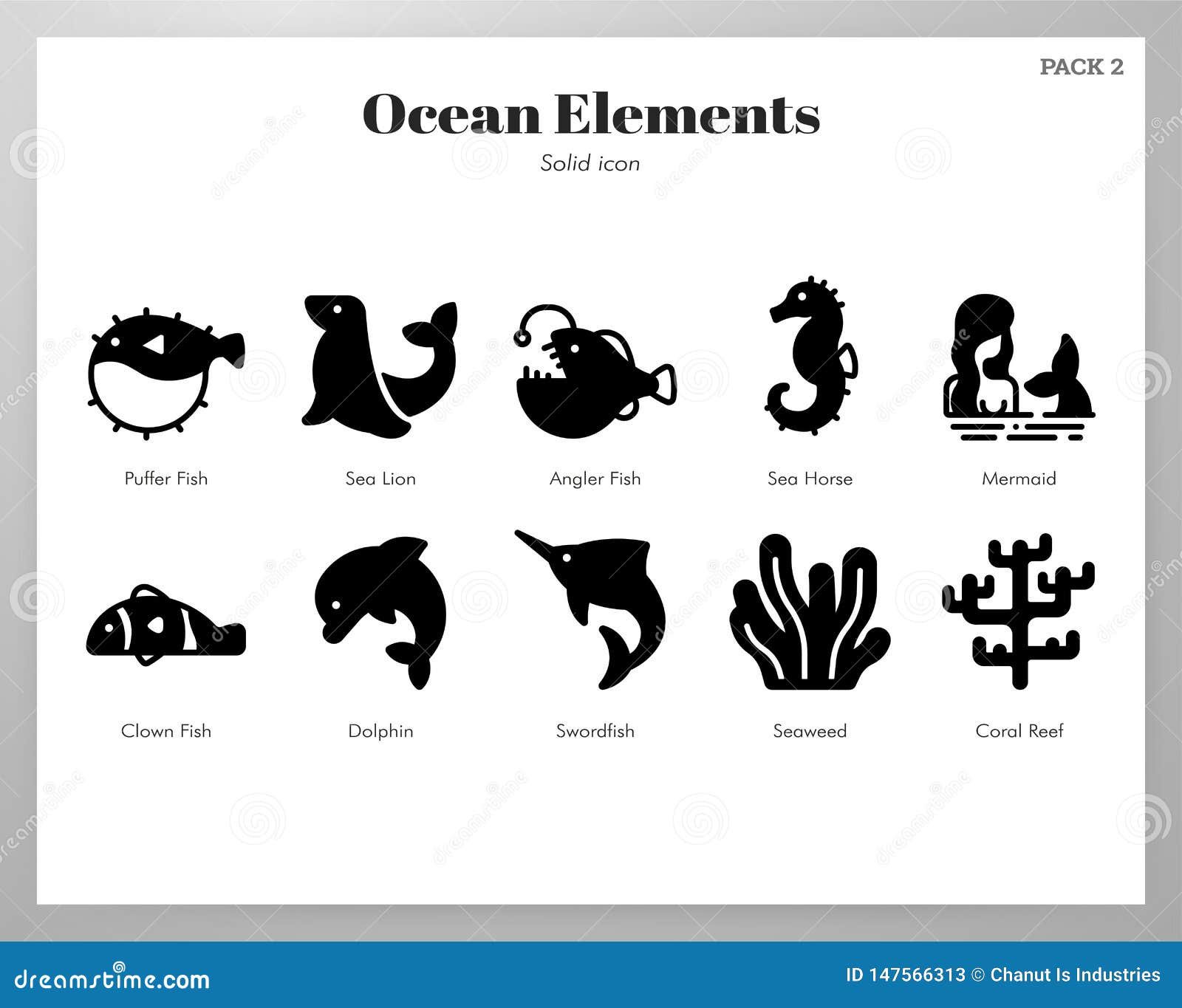 Ocean elements Solid pack stock vector. Illustration of marine - 147566313