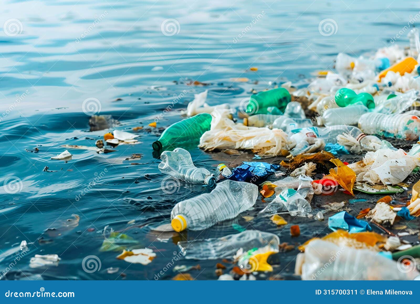 Ocean Filled with Plastic Bottles. Water Pollution Stock Image - Image ...