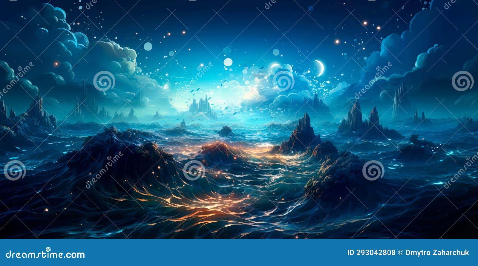 Ocean Filled with Stars and Planets, Where Constellations Mirror the ...