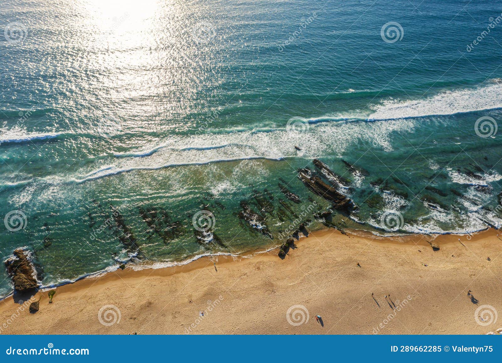 Ocean Foamy Waves Approaching Sandy Shore. Top View Stock Image - Image ...