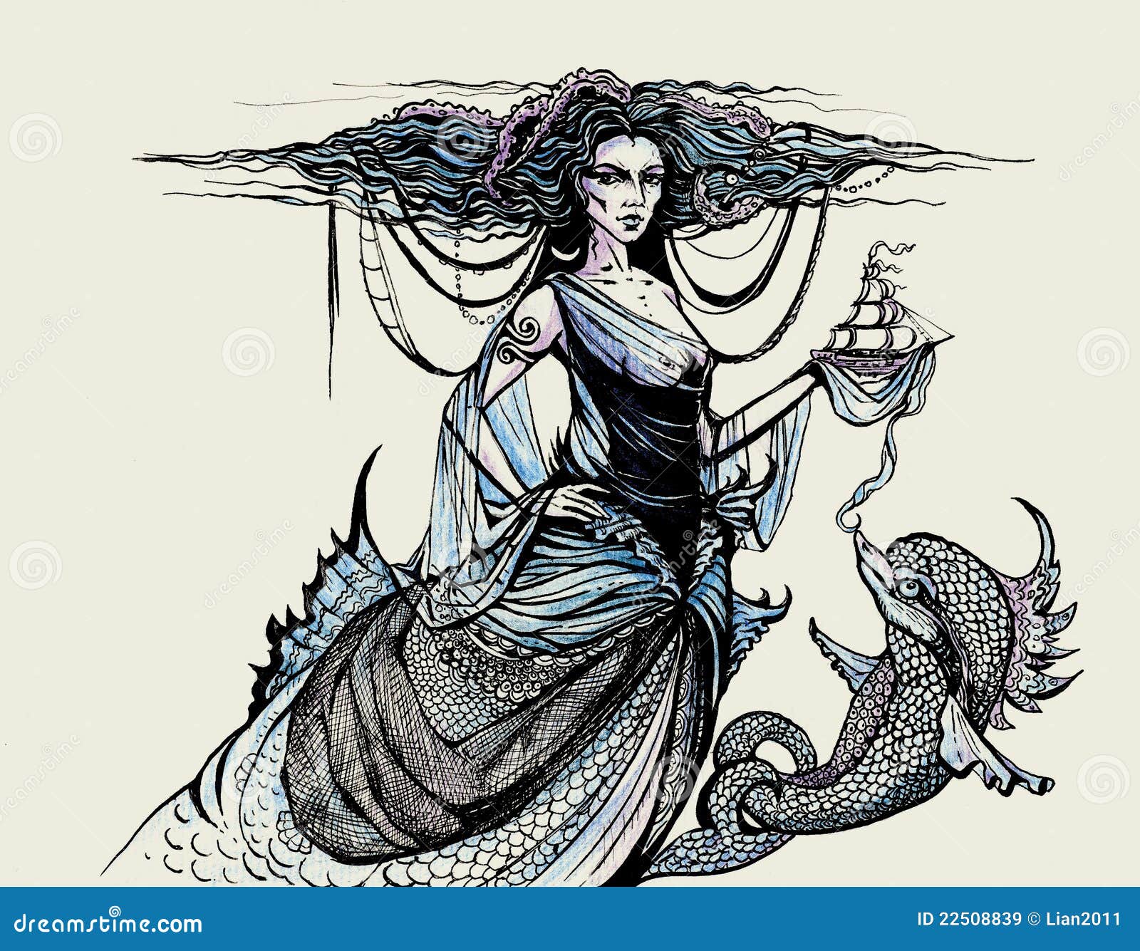 Ocean Goddess And Dolphin Stock Image | CartoonDealer.com #22508839