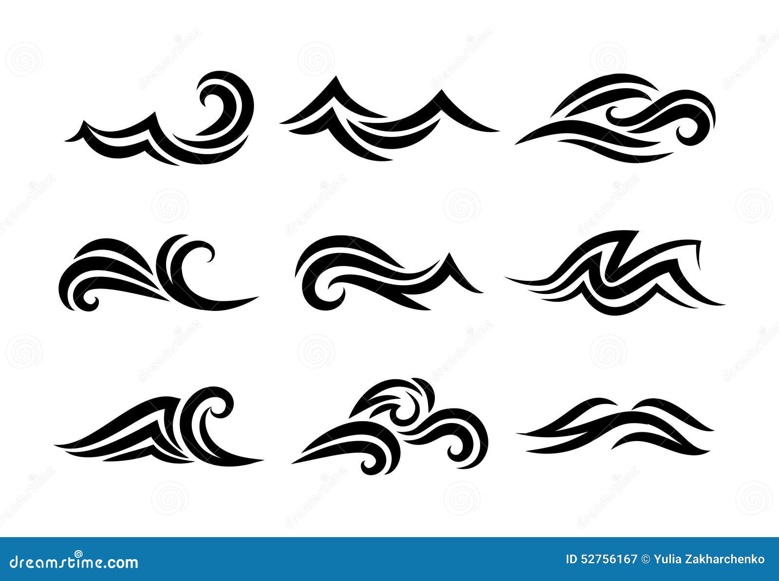 Ocean Hand Drawn Waves Isolated on White Stock Vector - Illustration of ...