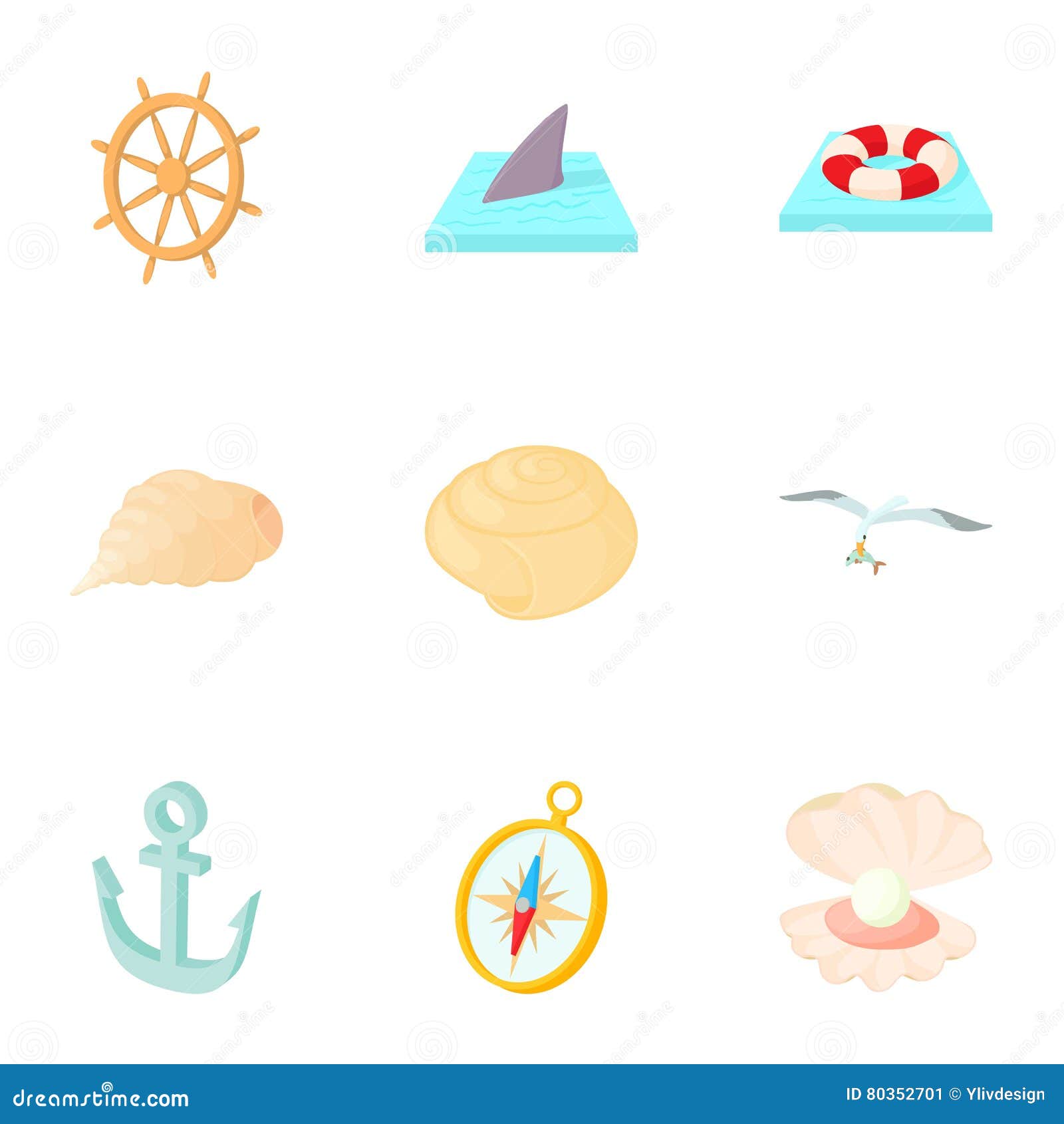 Ocean Icons Set, Cartoon Style Stock Vector - Illustration of cartoon ...