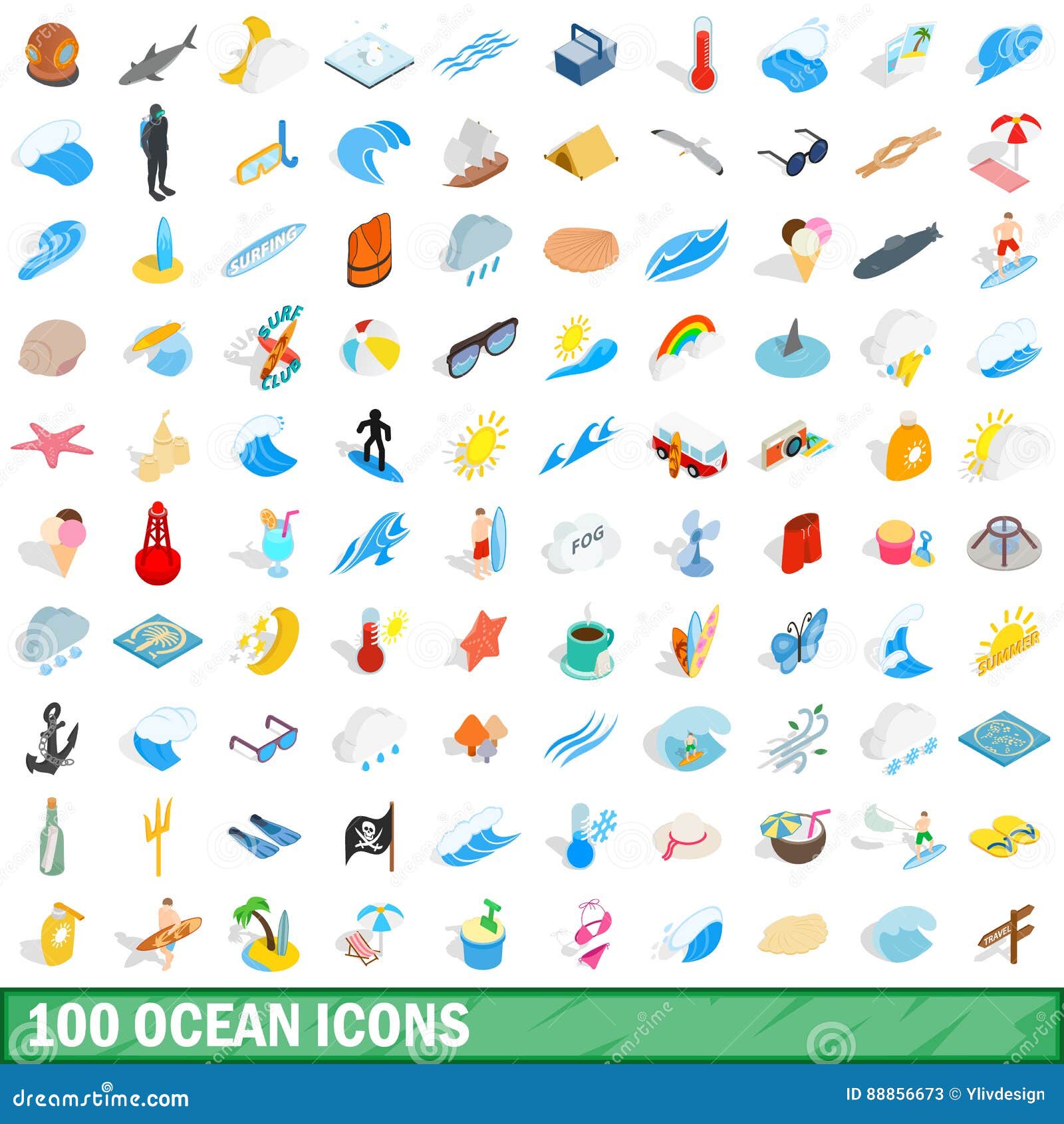 100 Ocean Icons Set, Isometric 3d Style Stock Vector - Illustration of ...