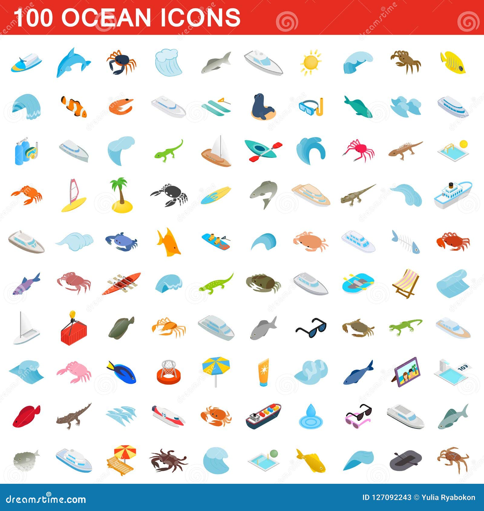 100 Ocean Icons Set, Isometric 3d Style Stock Illustration ... 100 Ocean Icons Set, Isometric 3d Style Stock Illustration ...
