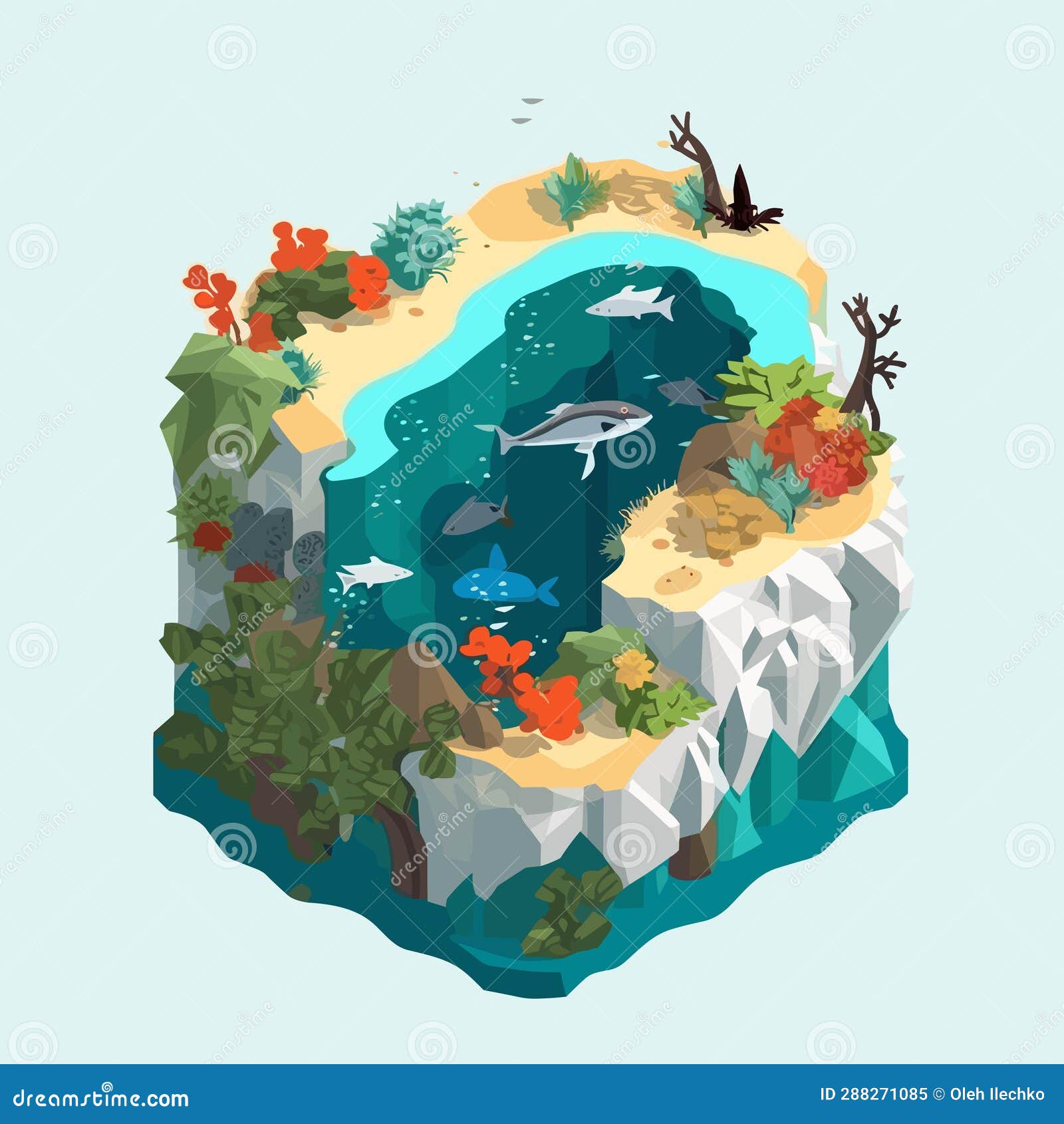 Ocean Isometric Vector Flat Minimalistic Isolated Illustration ...
