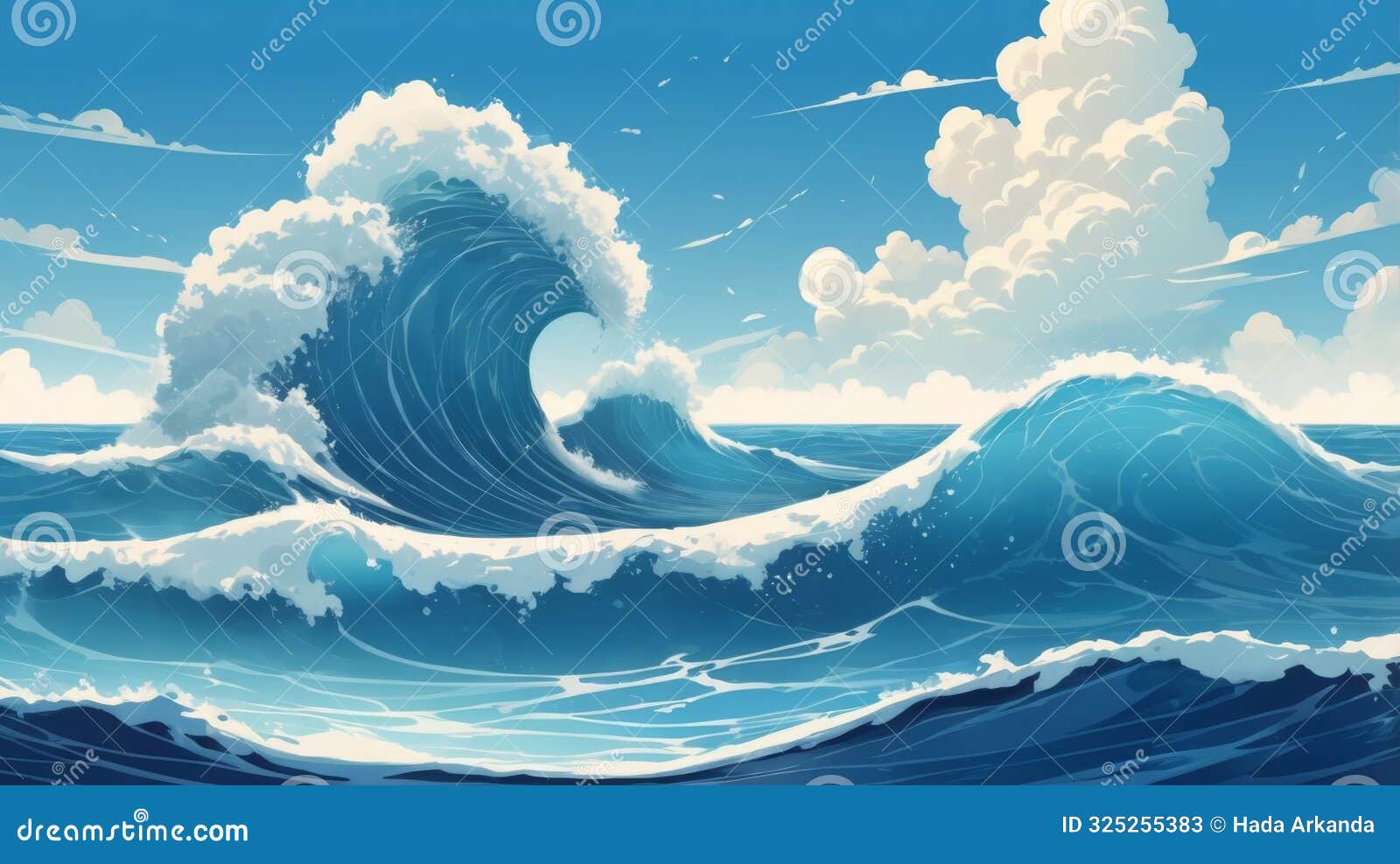 An Ocean Landscape with Continuous Water Waves, Complemented by a Blue ...