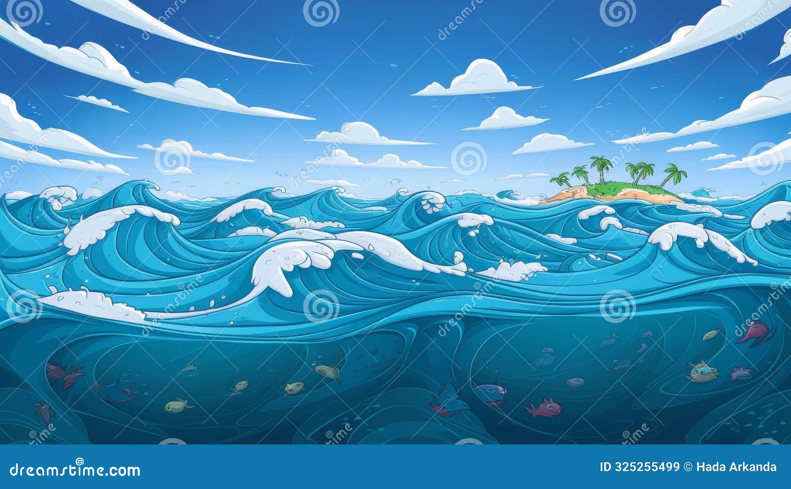 An Ocean Landscape with Continuous Water Waves, Complemented by a Blue ...