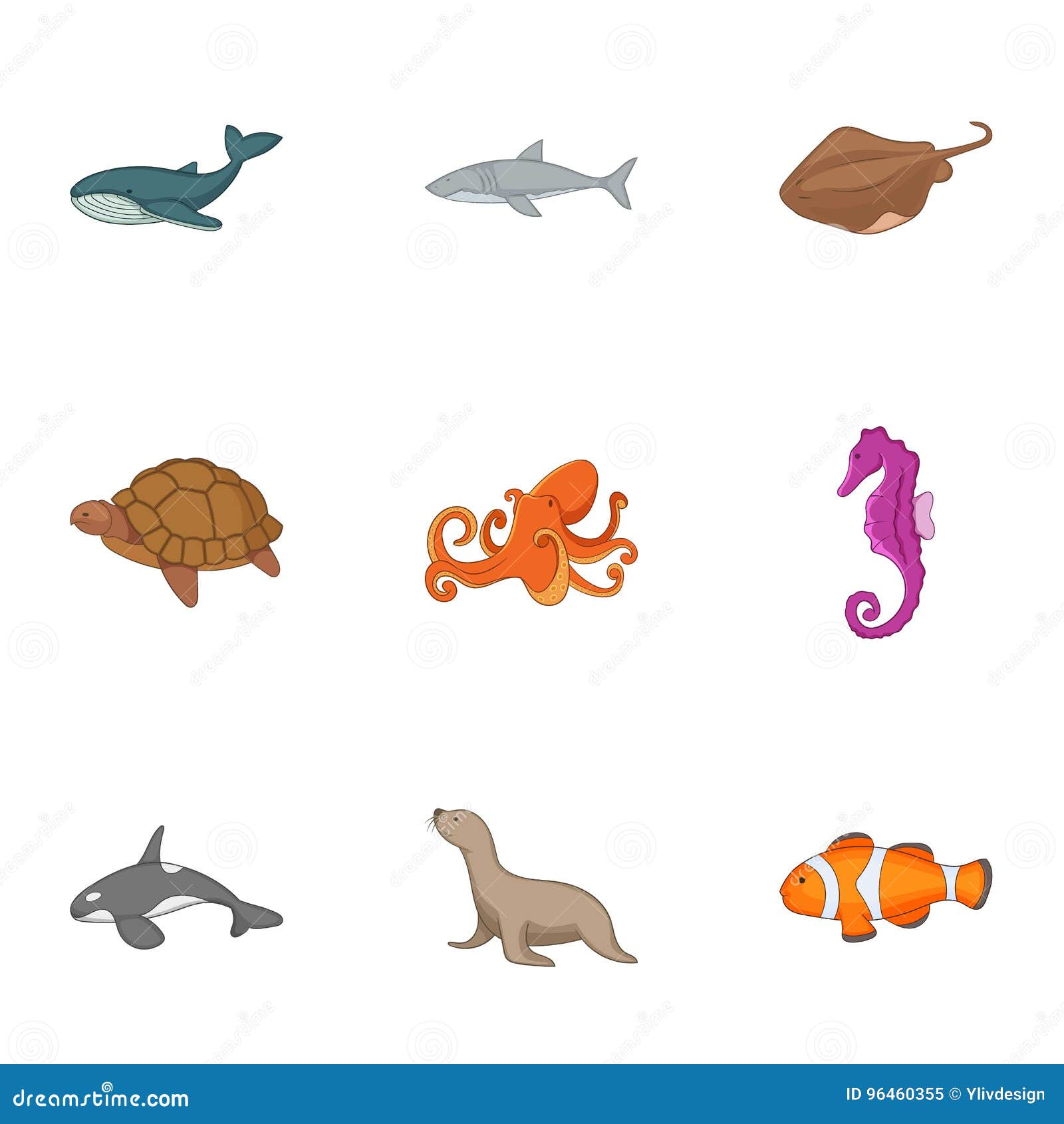 Ocean Life Icons Set, Cartoon Style Stock Vector - Illustration of ...