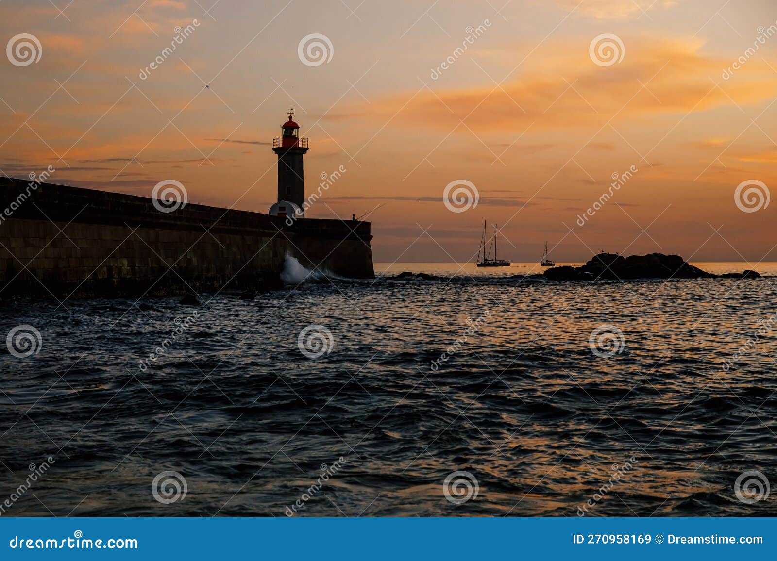 Ocean Lighthouse at the Sunset. Stock Image - Image of pool, water ...