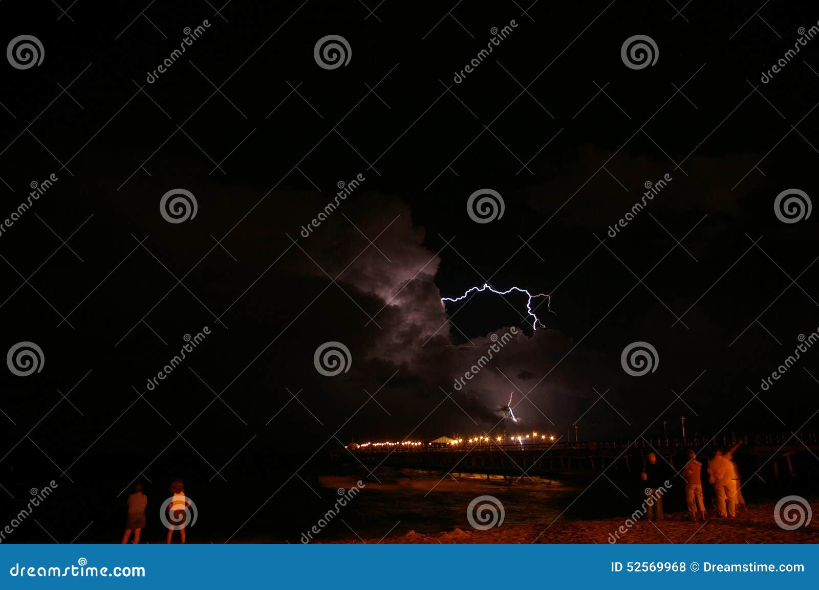 Ocean Lightning stock photo. Image of water, scenic, pier - 52569968