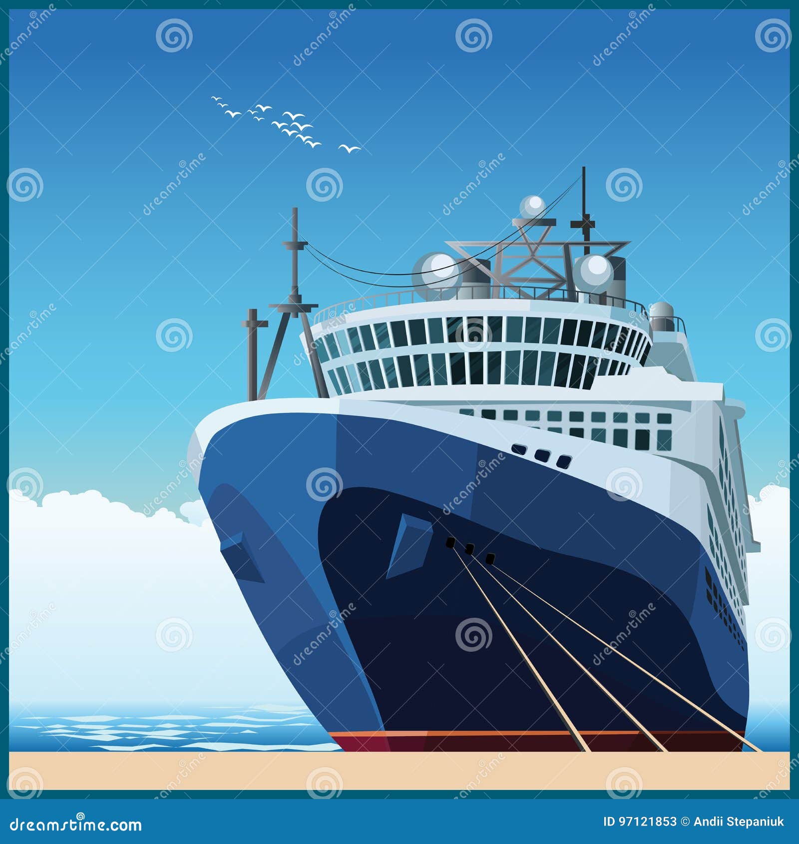 Ocean liner at the pier stock vector. Illustration of sign - 97121853