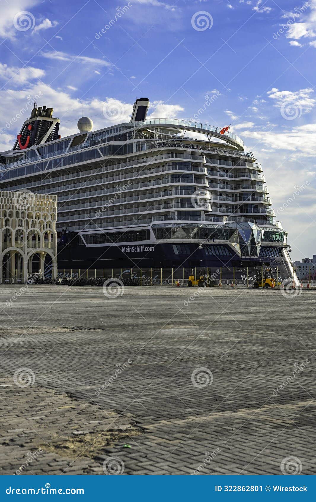 Ocean Liner Ship Moored at Pier with Buildings in Background Editorial ...