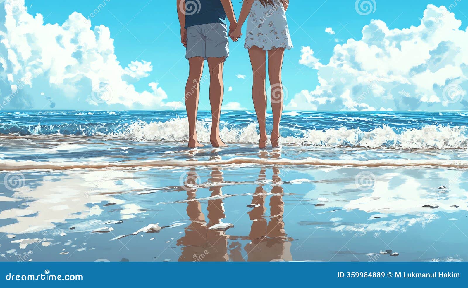 Ocean Lovers Illustration: Couple at the Beach Stock Image - Image of ...