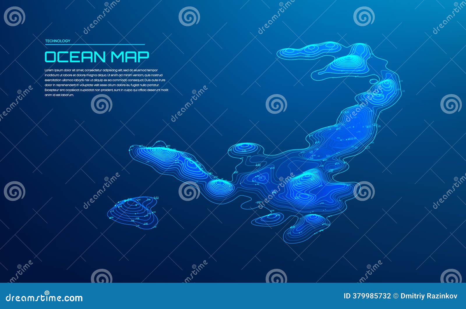 Topographic Map Blue Technology Background. Big Data Elevation Map With ...