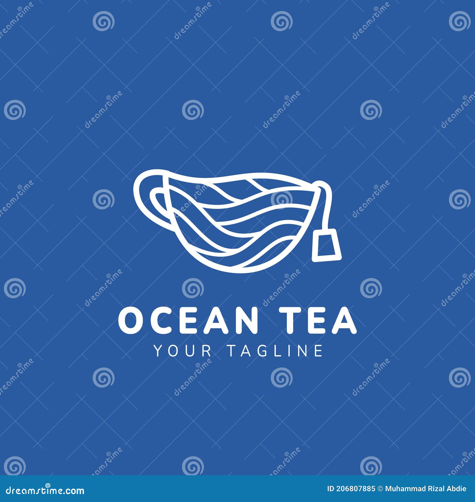 Ocean Nature Tea, Tea Cup Logo Icon with Ocean Texture in Monoline ...