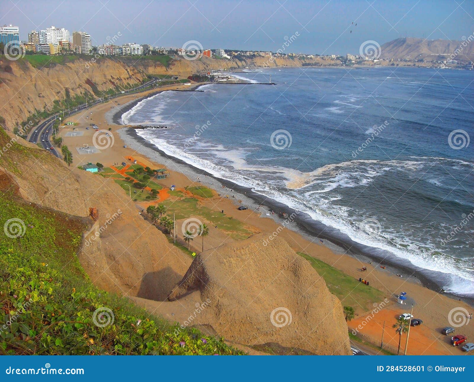 Ocean Pacific Coastline on Miraflores, Lima, Peru. Stock Image - Image ...